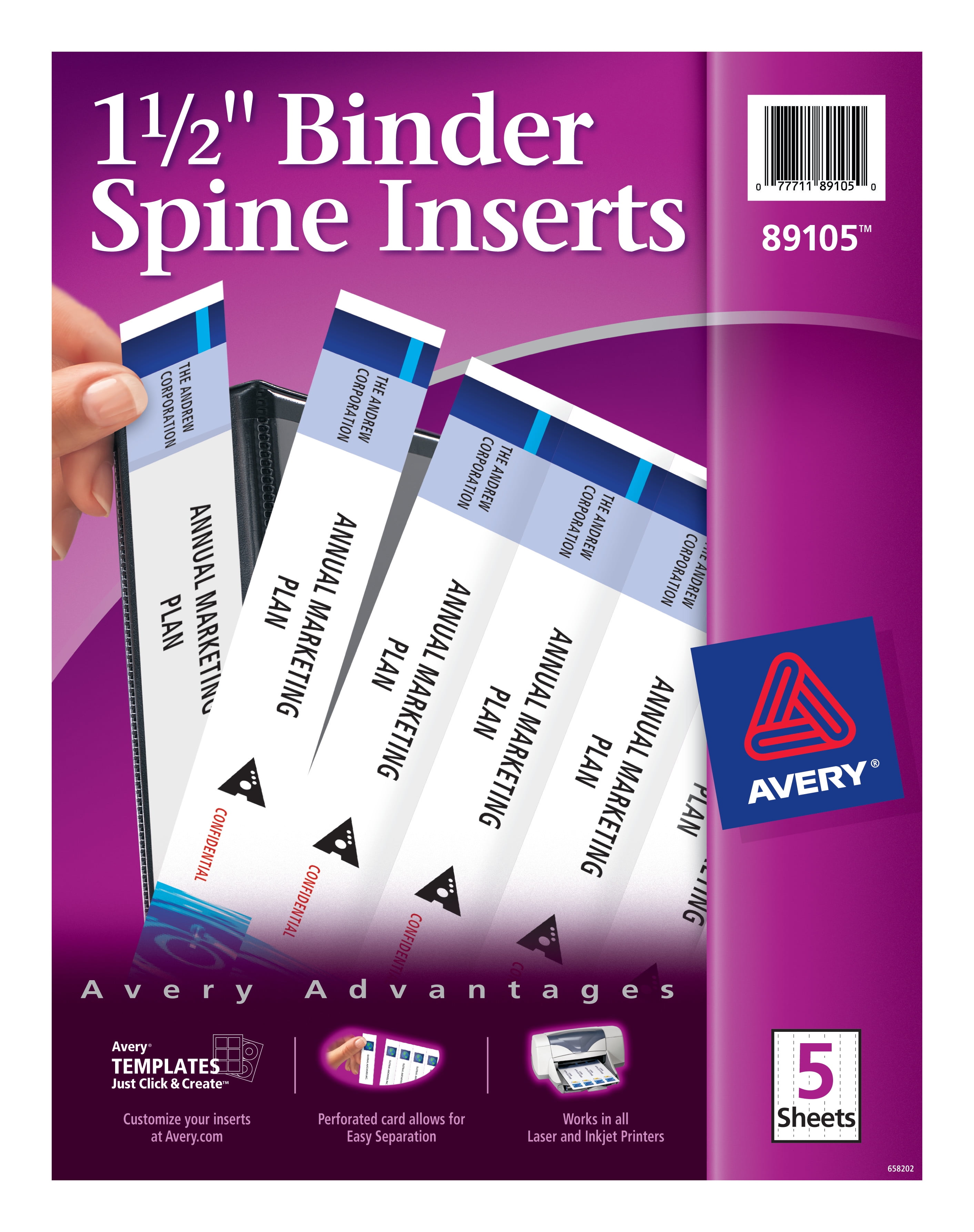 Avery 1.5 inch Binder Spine Inserts, Pack of 25 (89105) - Walmart.com
