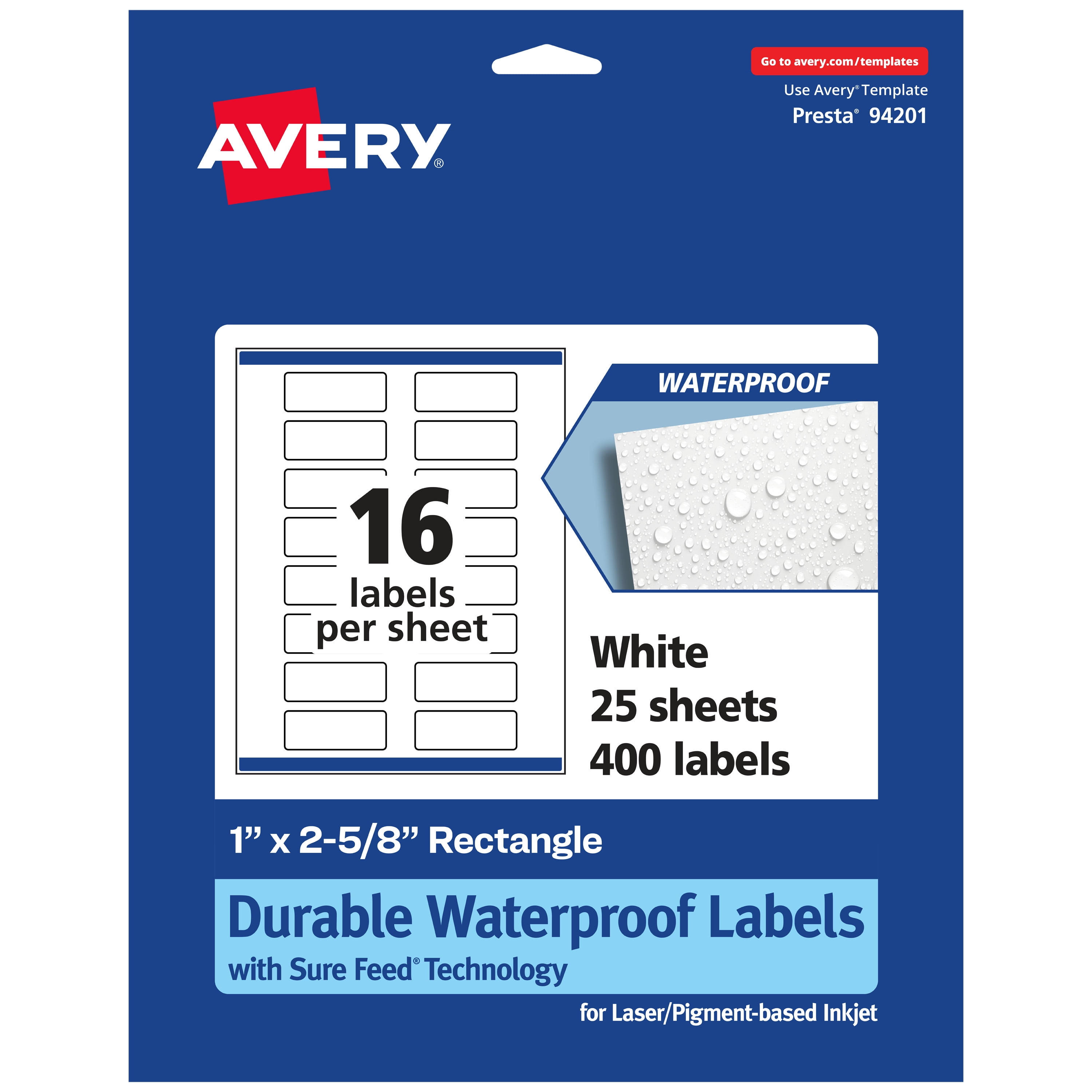 Avery 1" x 2-5/8" Waterproof Rectangle Labels, 400 Labels - Walmart.com