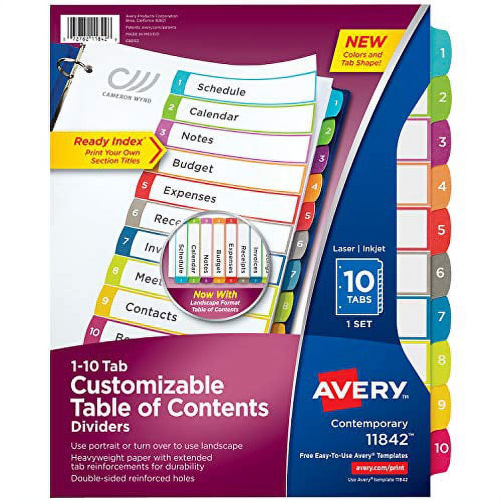 Avery 10-Tab Dividers for 3 Ring Binders, Customizable Table of ...