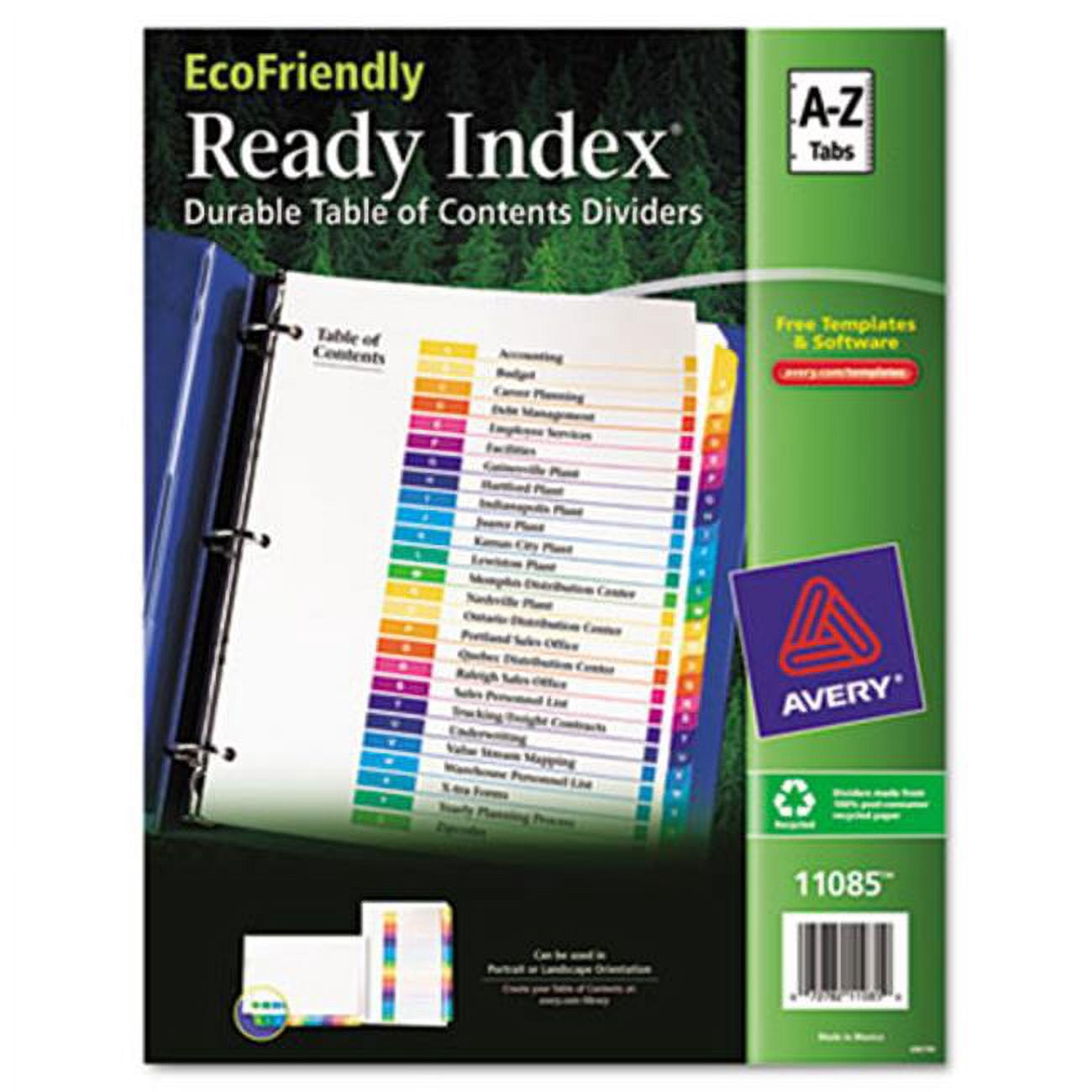Avery 100% Recycled Ready Index Dividers- Multicolor A-Z- 11 x 8-1/2- 1 ...