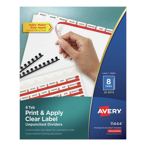 Avery 11444 Index Maker 11 in. x 8.5 in. 8-Tab Print and Apply Clear ...