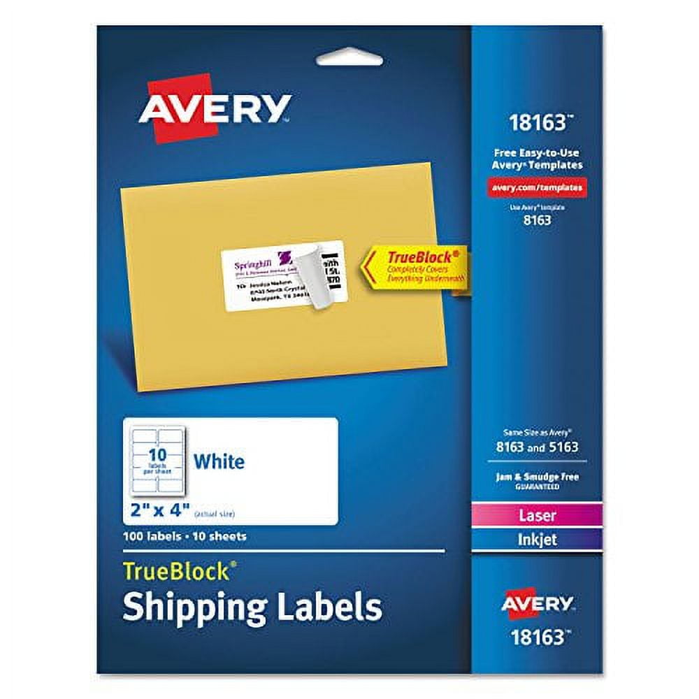 Avery 18163 Shipping Labels with TrueBlock Technology, 2" x 4", White ...