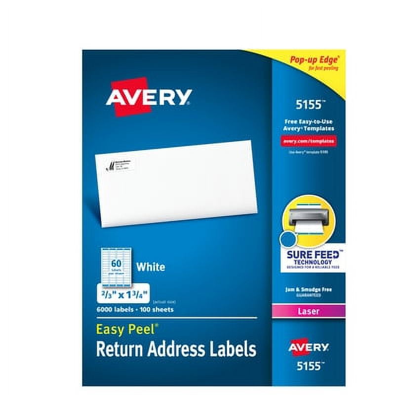 Avery-1PK Easy Peel White Address Labels W/ Sure Feed Technology, Laser ...
