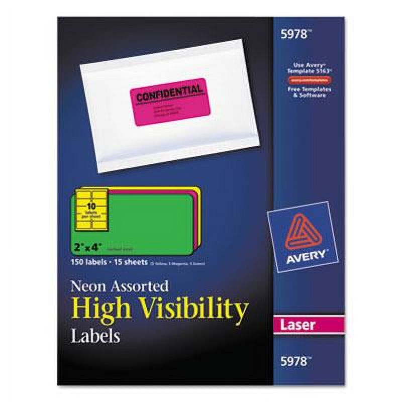 Avery-1PK High-Visibility Permanent Laser Id Labels, 2 X 4, Asst. Neon ...