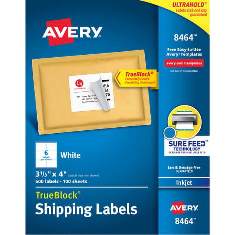 Avery-1PK Shipping Labels W/ Trueblock Technology, Inkjet Printers, 3. ...