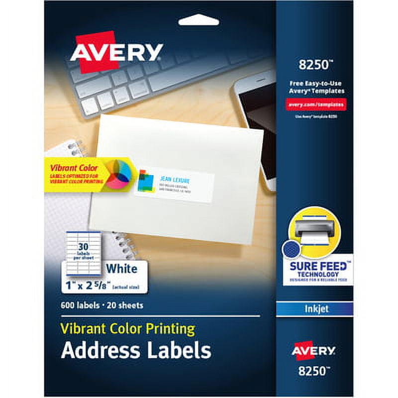 Avery-1PK Vibrant Inkjet Color-Print Labels W/ Sure Feed, 1 X 2 5/8 ...
