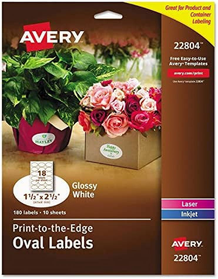 Avery 22804 Labels, Oval, 2-1/2-Inch X1-1/2-Inch, 180/Pk, Glossy White ...