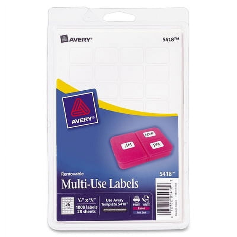 Avery-2PK Removable Multi-Use Labels, Inkjet/Laser Printers, 0.5 X 0.75 ...