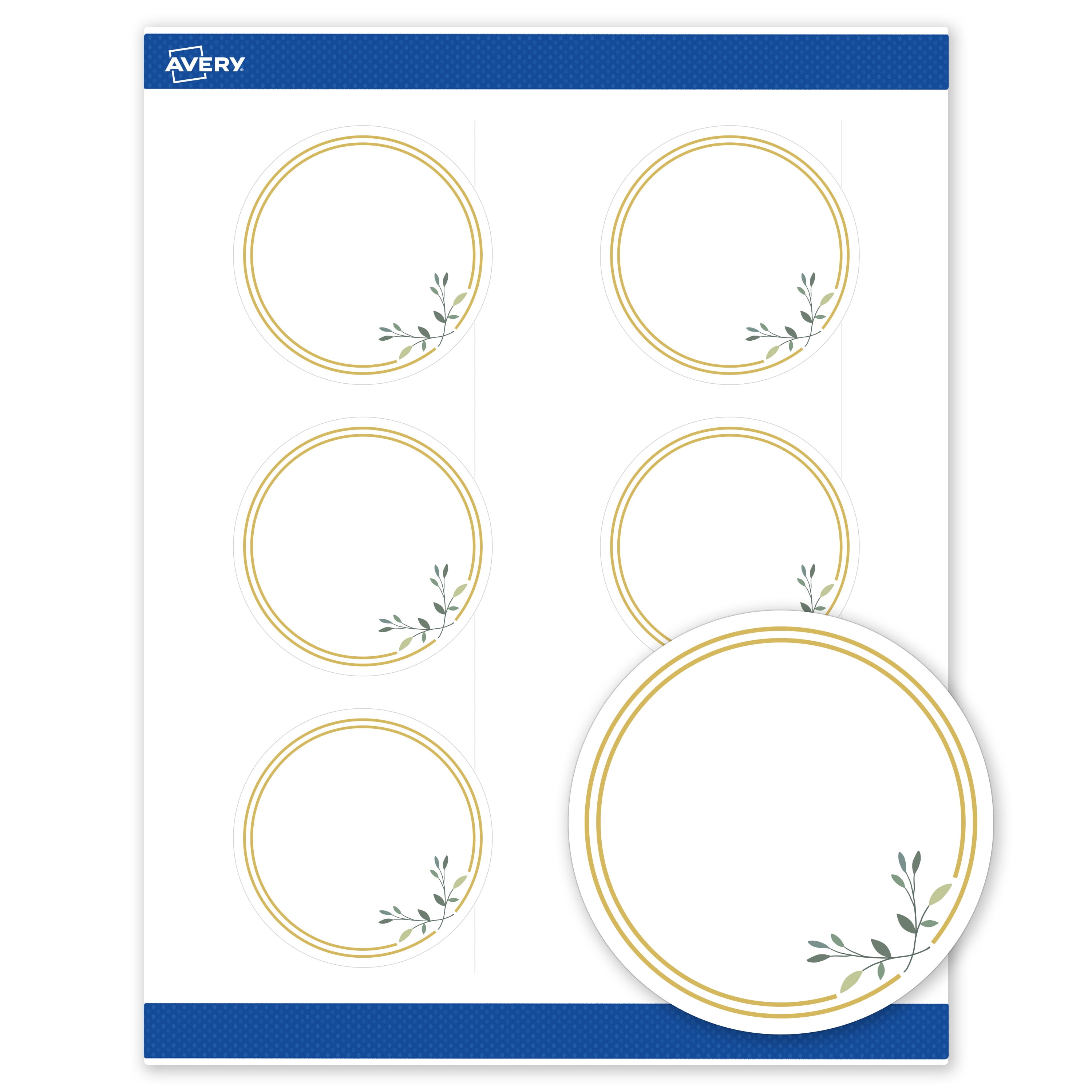 Avery 3" Diameter Labels, Gold Double Border with Florals, 60 ct, Matte ...