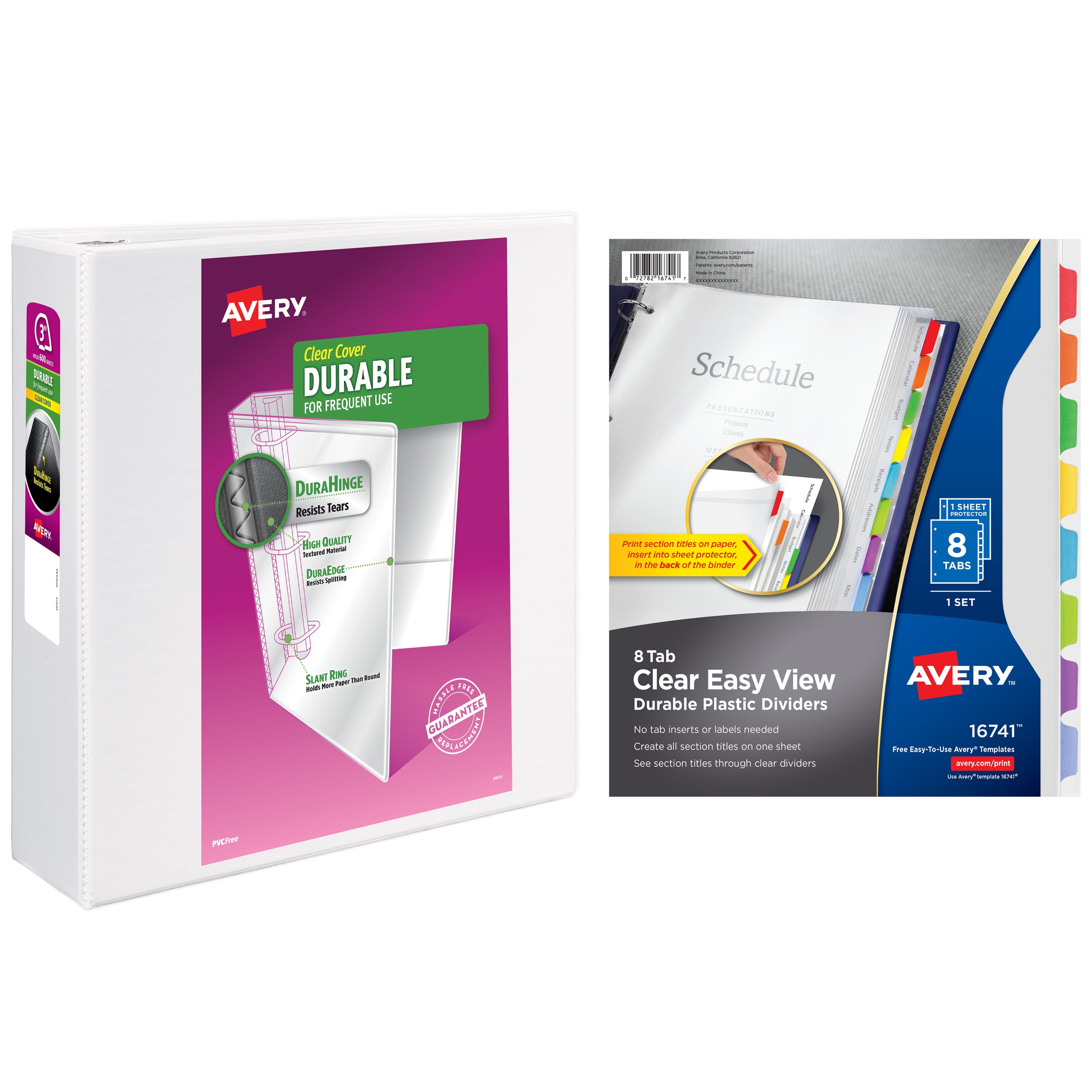Avery 3" Ring Binder, 8 Tab Dividers, Supplies Set (01680) - Walmart.com