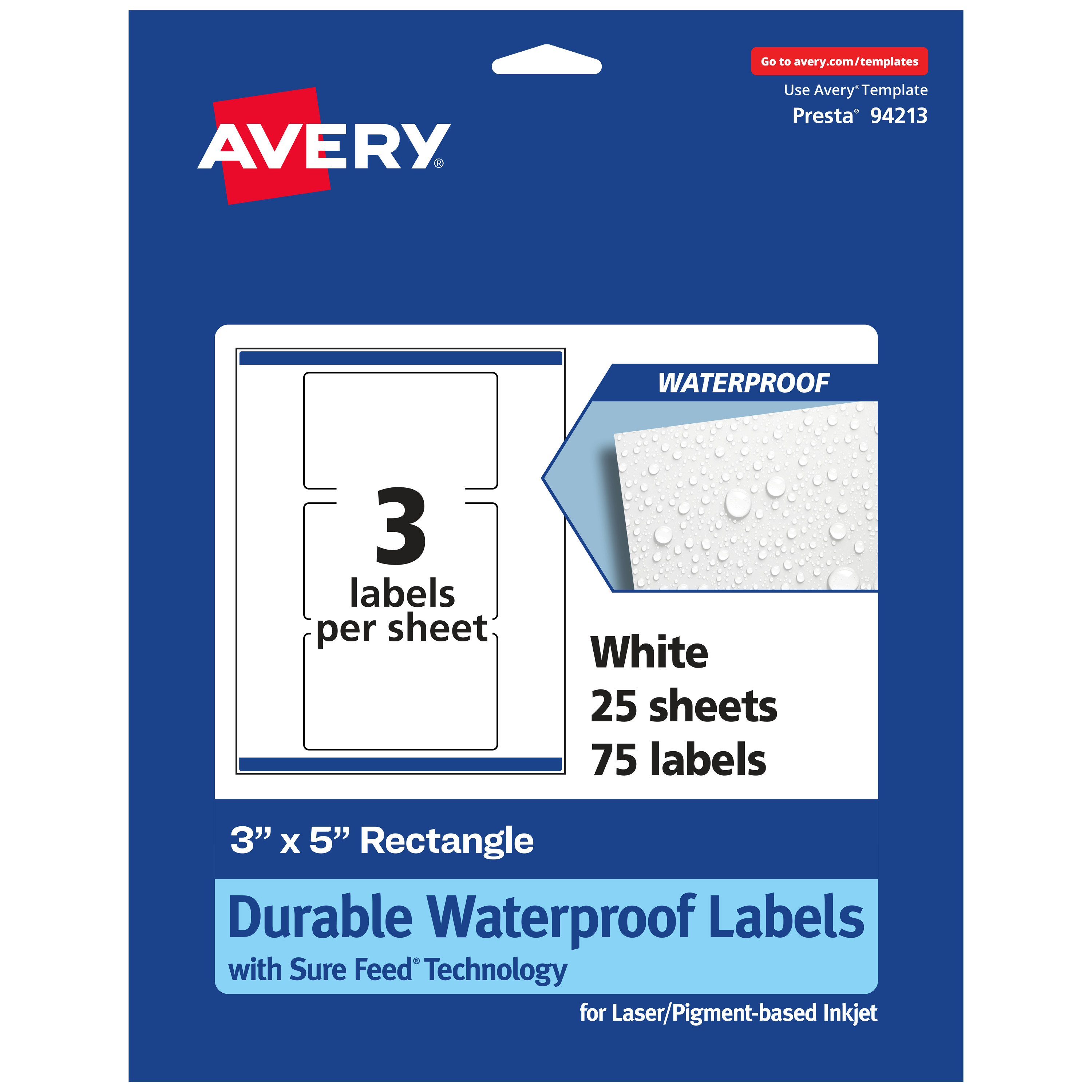 Avery 3" x 5" Waterproof Rectangle Labels, 75 Labels - Walmart.com