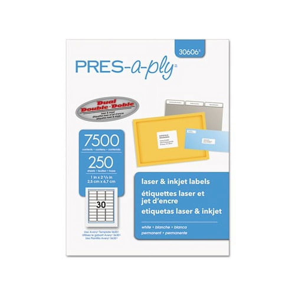 Avery 30606 Pres-A-Ply Laser Address Labels, 1 x 2-5/8, White, 7500/Box ...