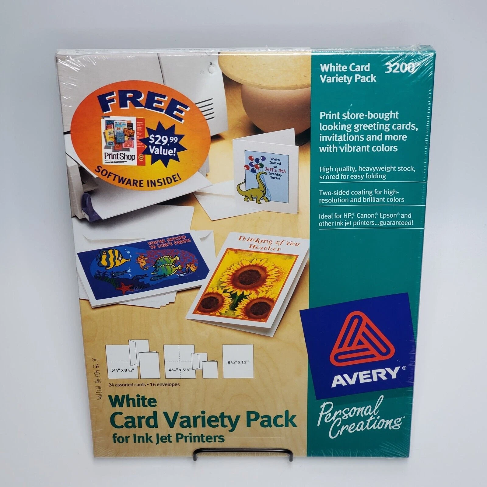 Avery 3200 White Card Variety Pack 24 Cards 16 Envelopes For Ink Jet ...