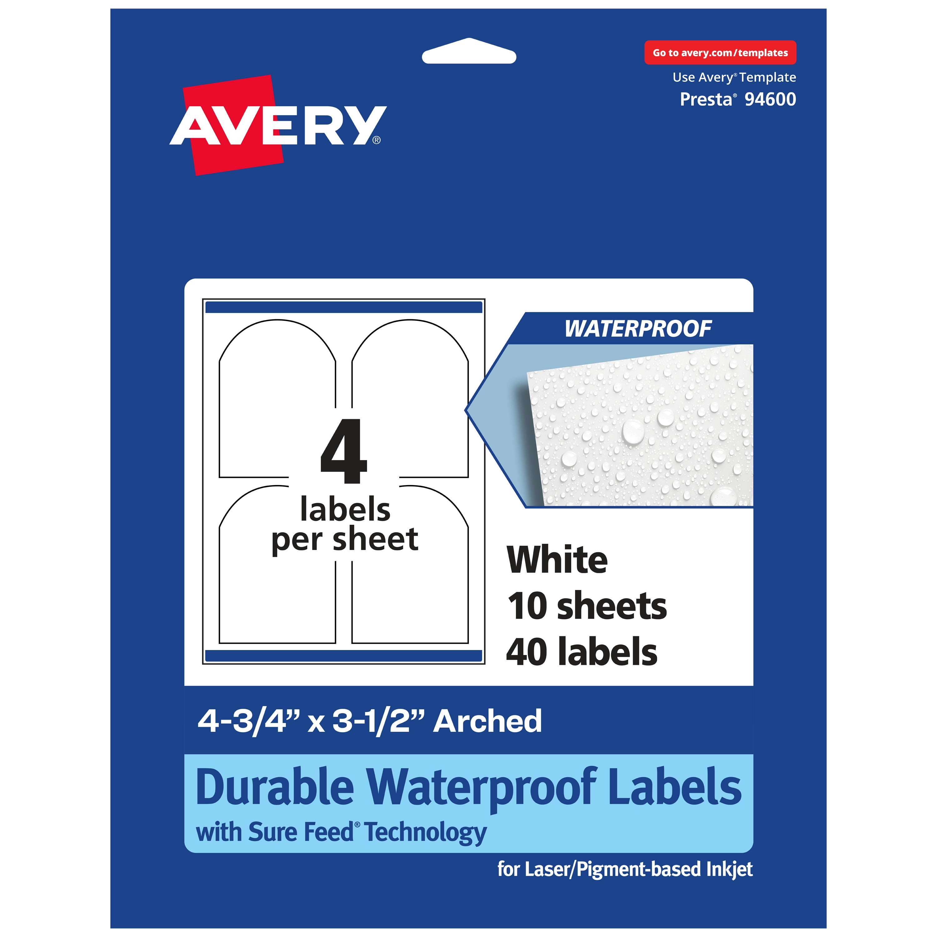 Avery 4-3/4" x 3-1/2" Waterproof Arched Labels, 40 Labels - Walmart.com