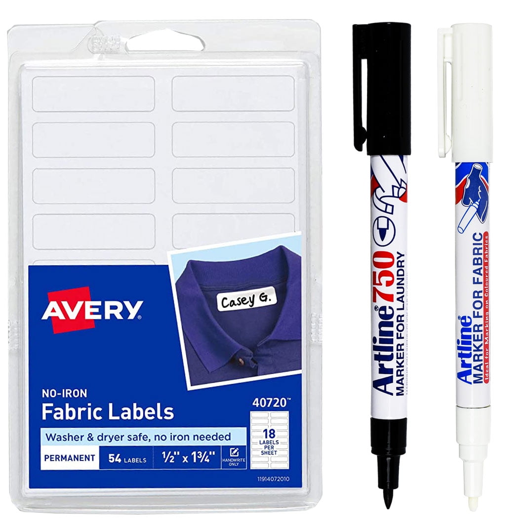 Avery 40720 No-Iron Fabric Labels with Artline Fabric Markers - Walmart.com
