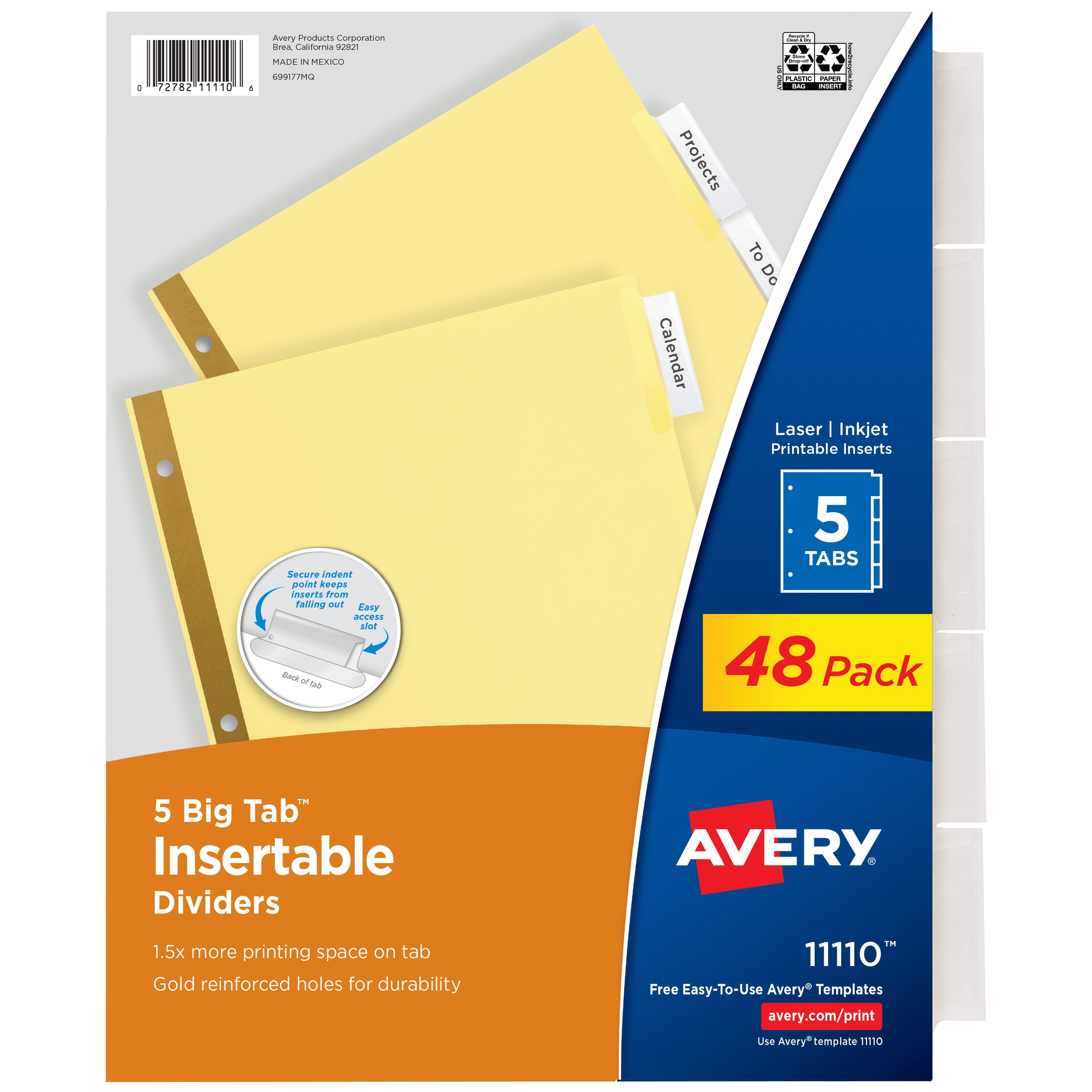 Avery Big Tab Insertable Dividers, 5-Tab Sets, 24 Sets (11113) - 2 Pack ...
