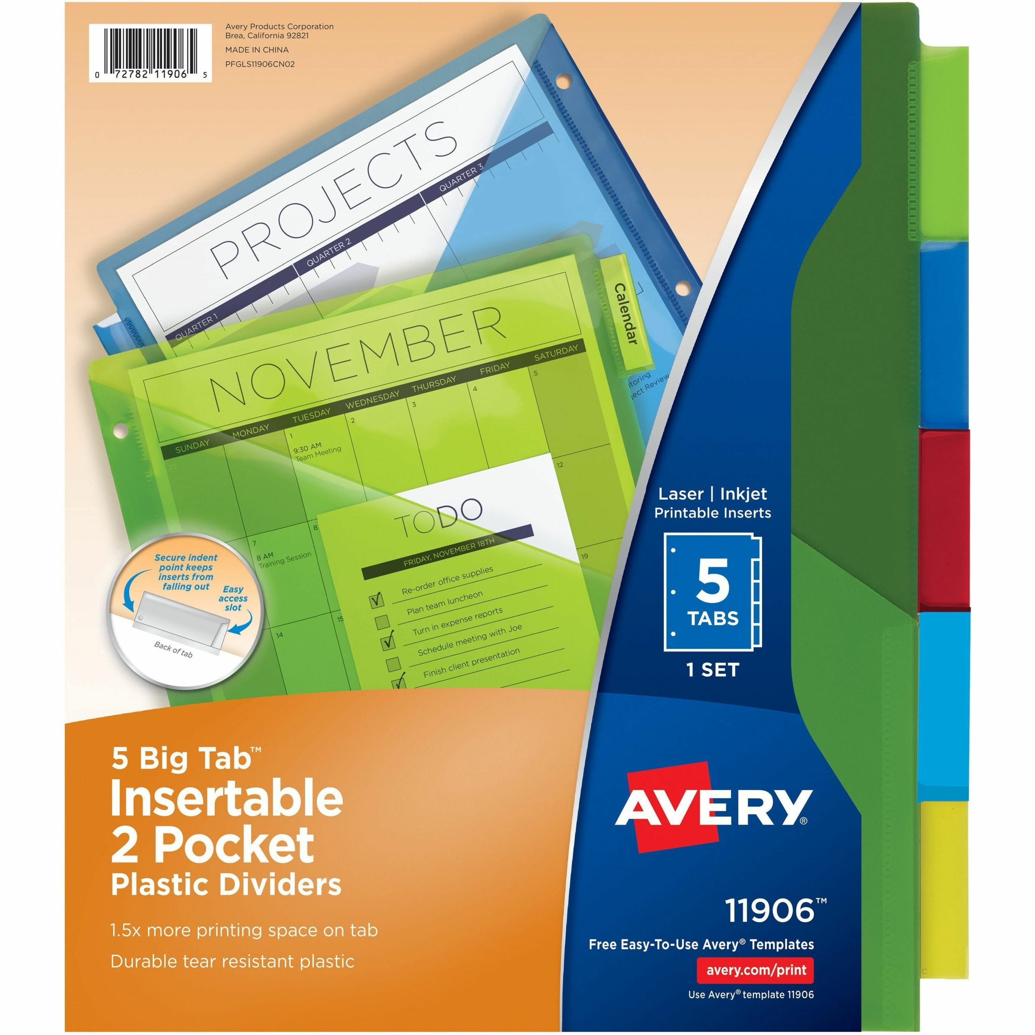 Avery 5-Tab Plastic Binder Dividers, Multicolor Big Tabs, Insertable ...
