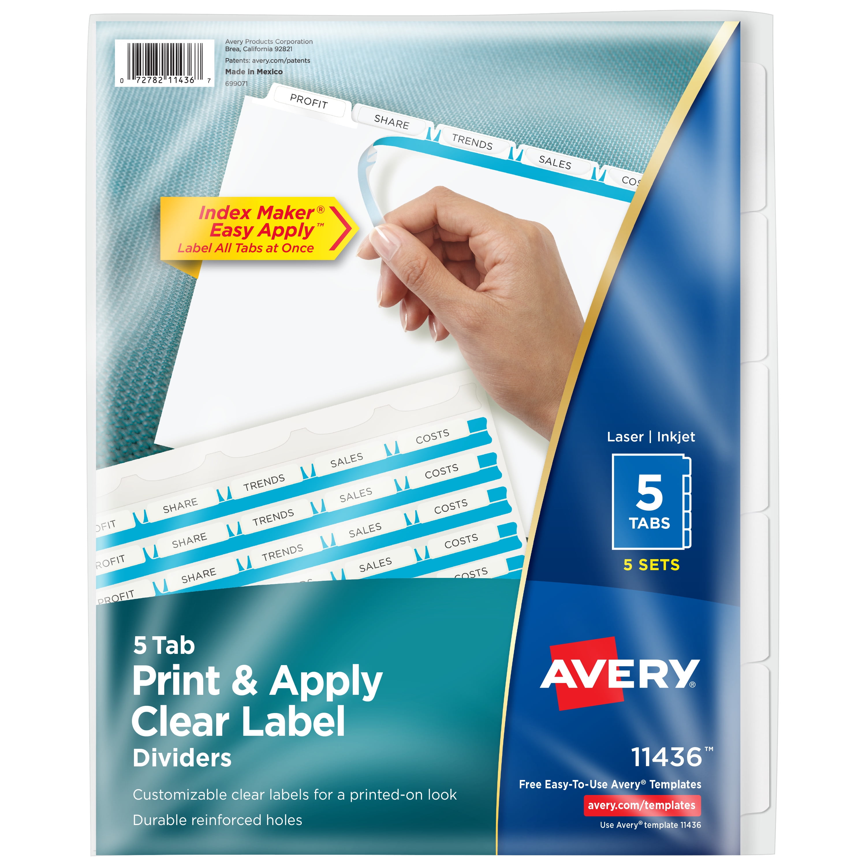 Avery Printable Binder 5-Tab Dividers, Index Maker, 5 Sets (11436 ...