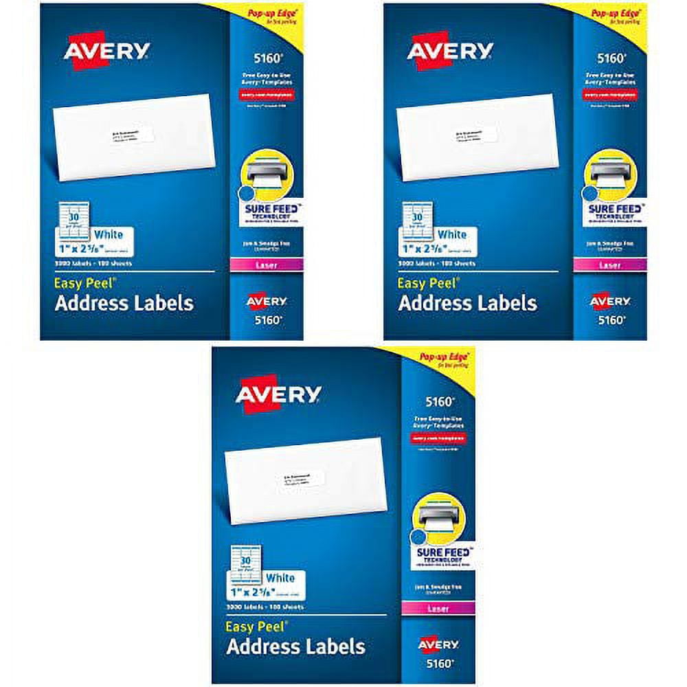 Free Shipping! Avery 5160 Easy Peel Address Labels, White, 1 x 2-5/8 ...