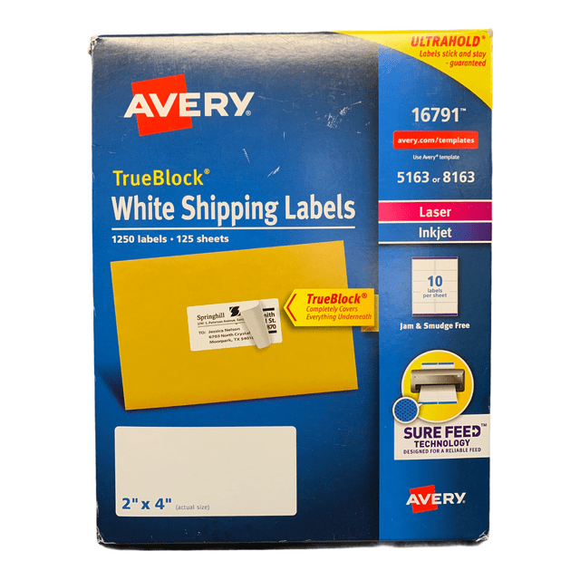 Avery 5163/8163 TrueBlock Shipping Labels, 2 x 4"- 1250 Labels ...