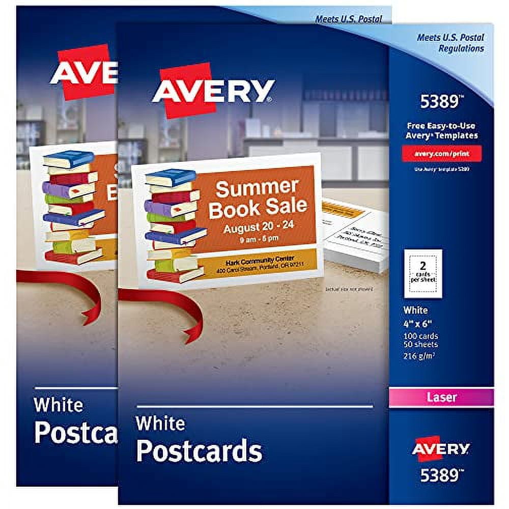Avery 5389 Printable Cards with Sure Feed Technology, 4" x 6", 100 ...