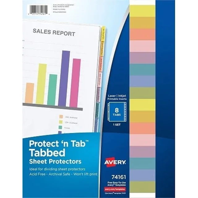 Avery 74161 Protect 'N Tab Clear Sheet Protectors, Letter Size, 8-Tabs ...