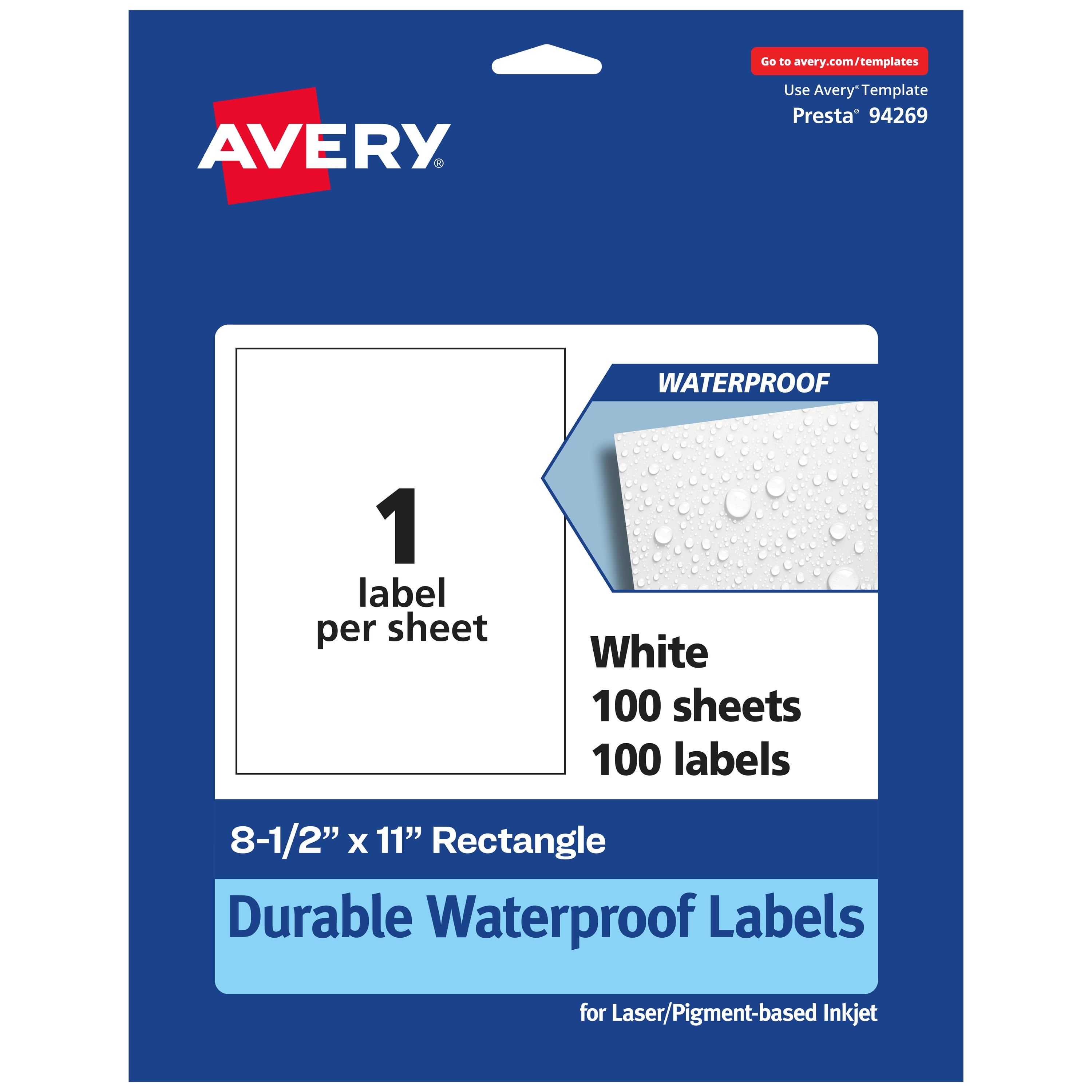 Avery 8-1/2" x 11" Waterproof Rectangle Labels, 100 Labels - Walmart.com