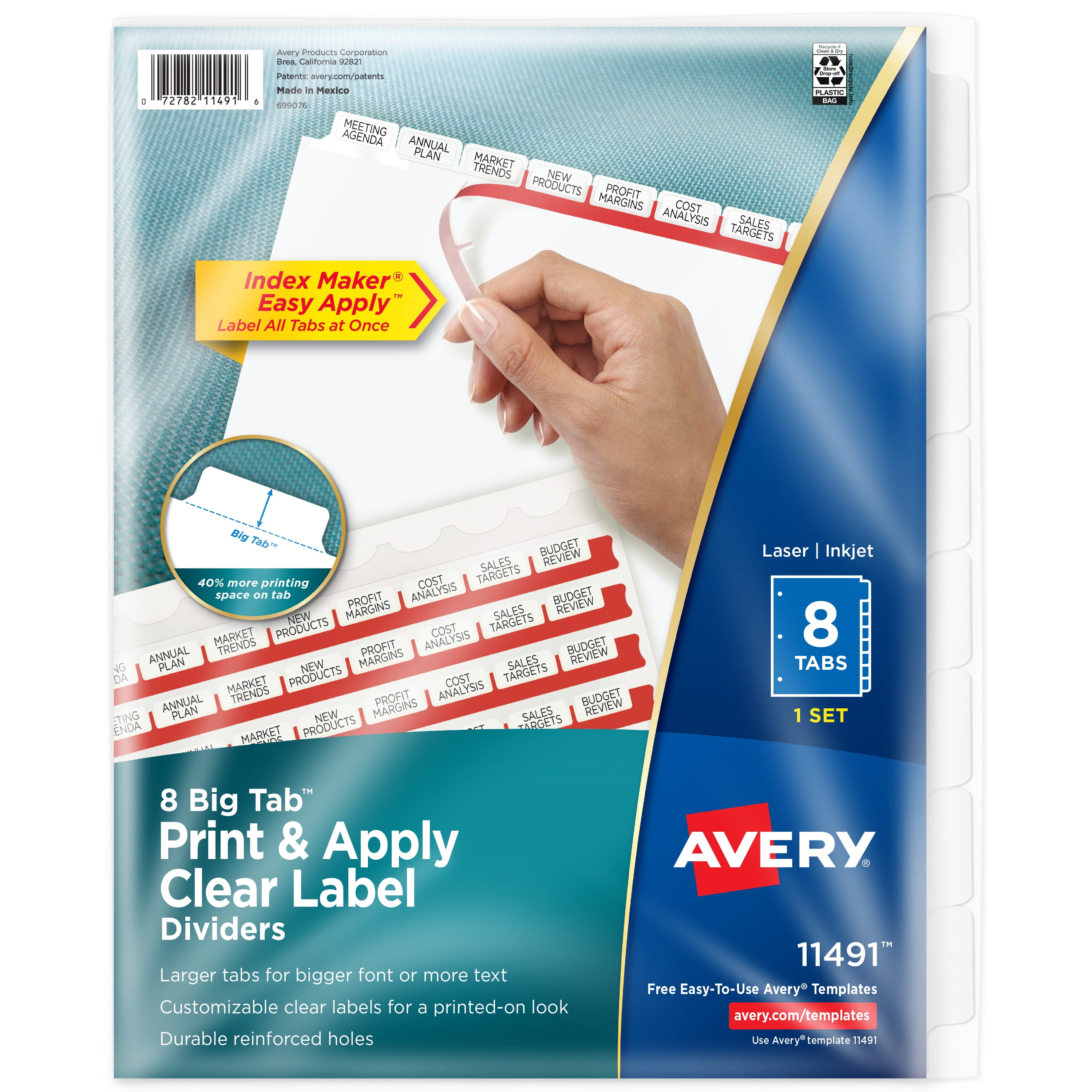 Avery 8 Big Tab Print & Apply Dividers, Index Maker (11491) - Walmart.com