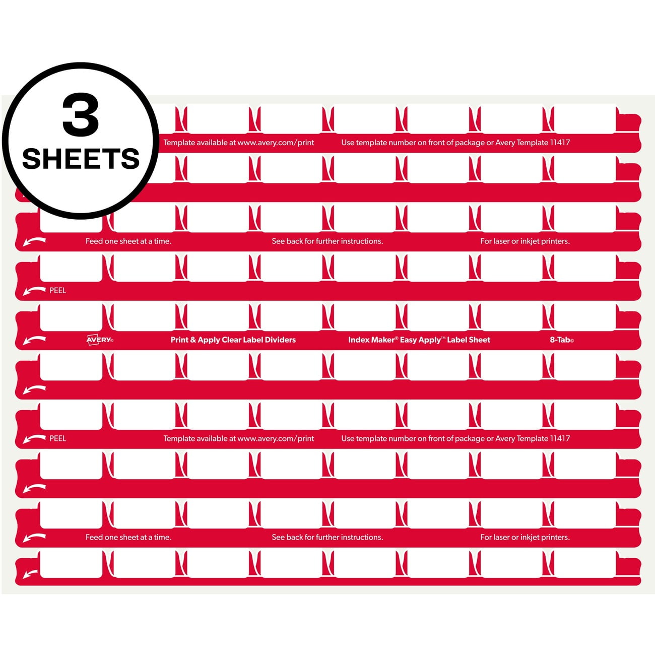 Avery 8-Tab Laser Printable Print & Apply Clear Label Sheet Refills ...