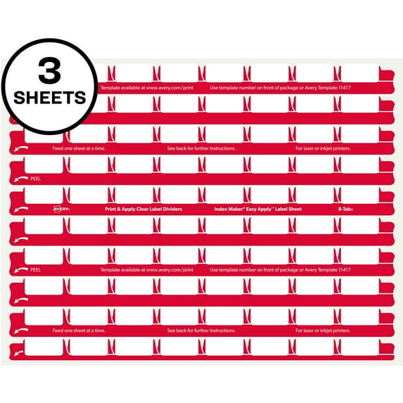 Avery 8-Tab Laser Printable Print & Apply Clear Label Sheet Refills ...