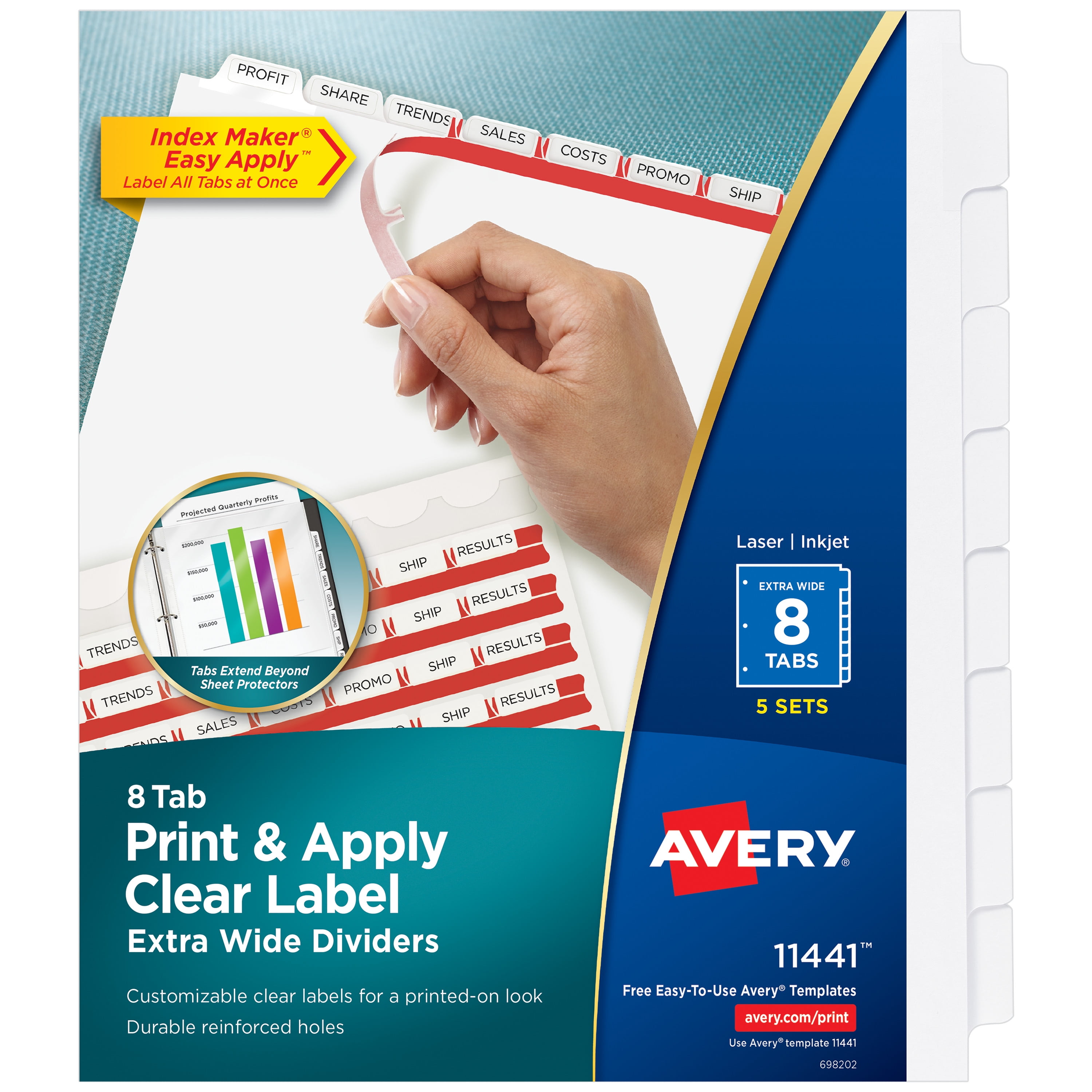 Avery Extra-Wide 8-Tab Printable Dividers, Index Maker Tabs for 3-Ring ...