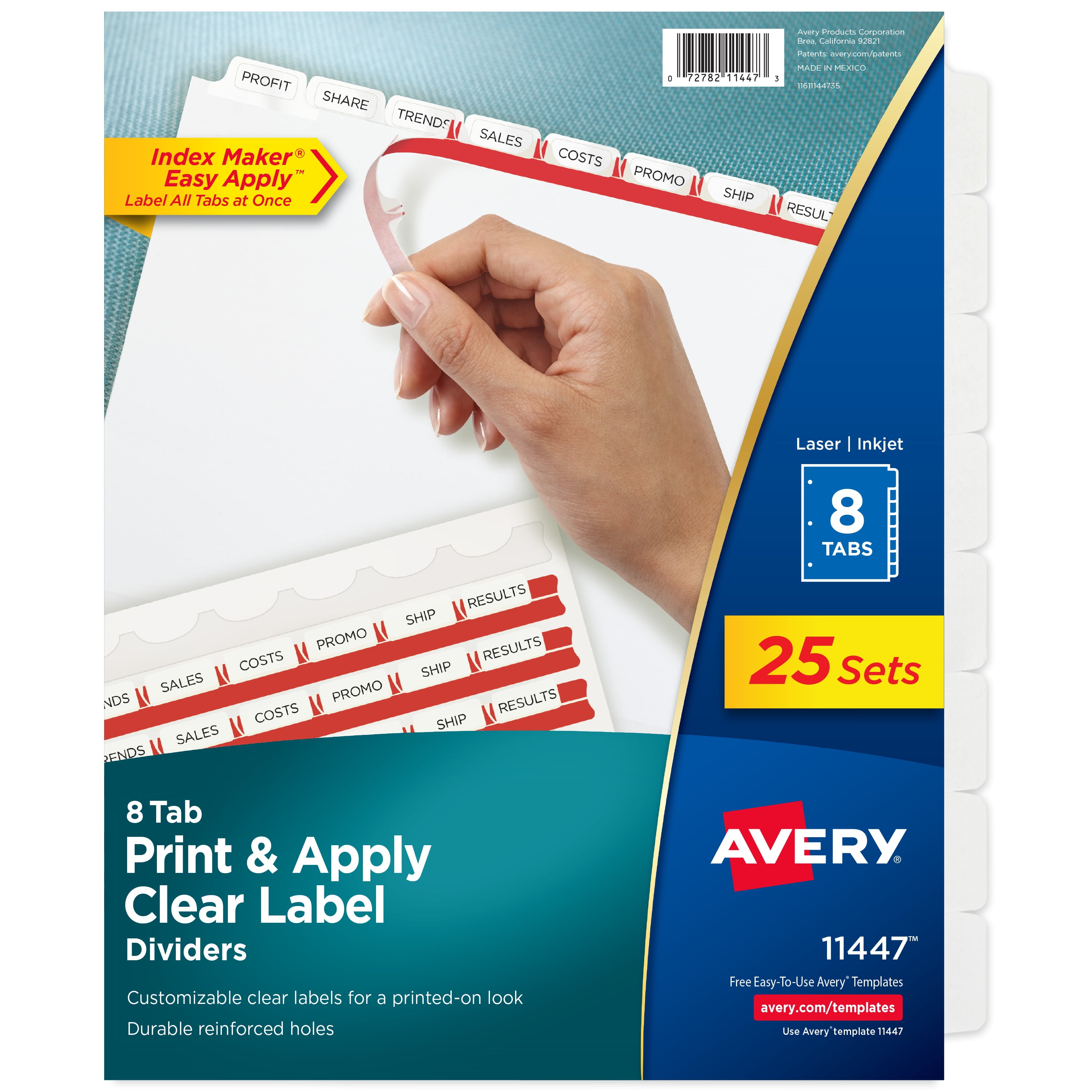 Avery, 8 Tab Print & Apply Dividers, 11447, 25 Sets - Walmart.com