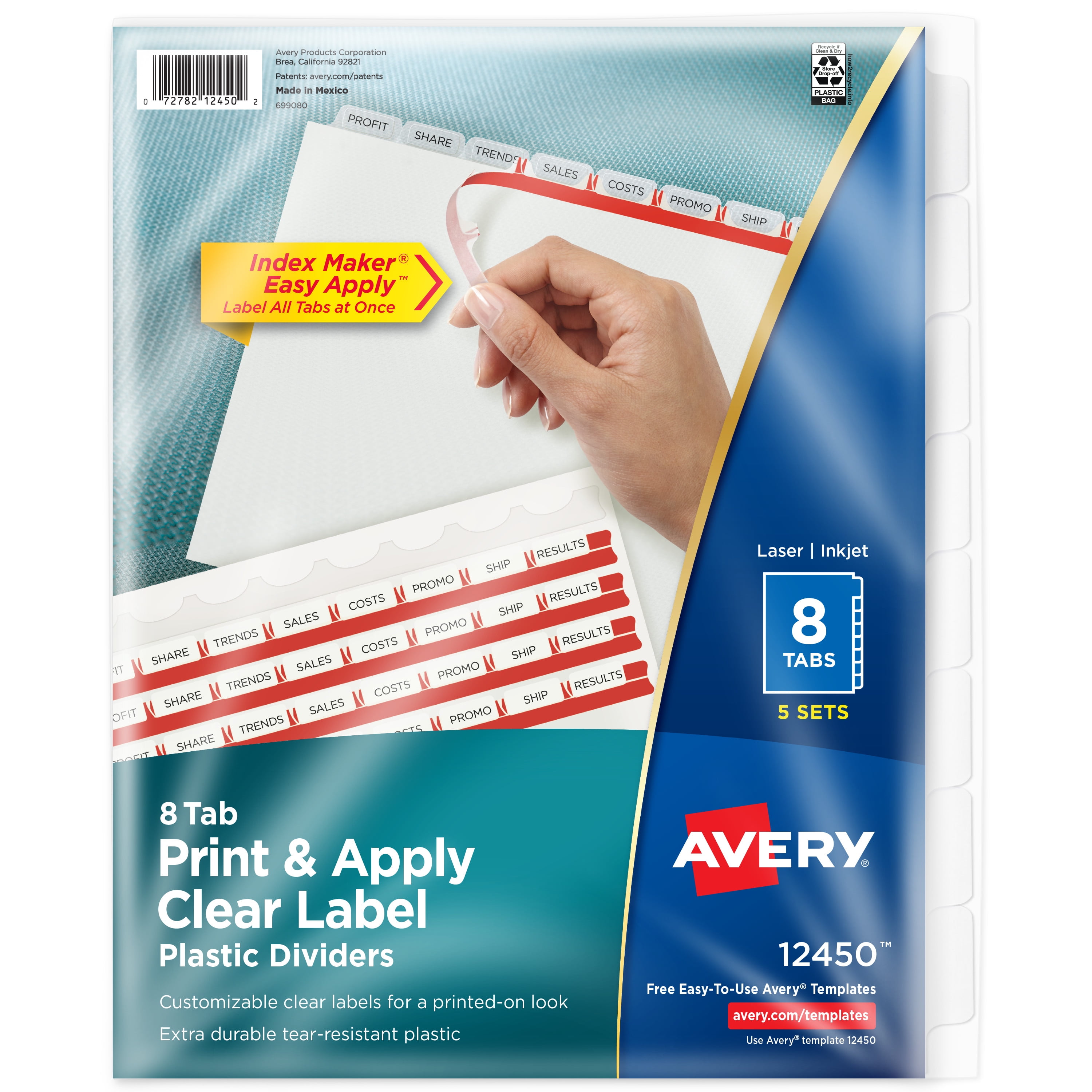 Avery 8 Tab Print & Apply Plastic Dividers, Index Maker (12450 ...