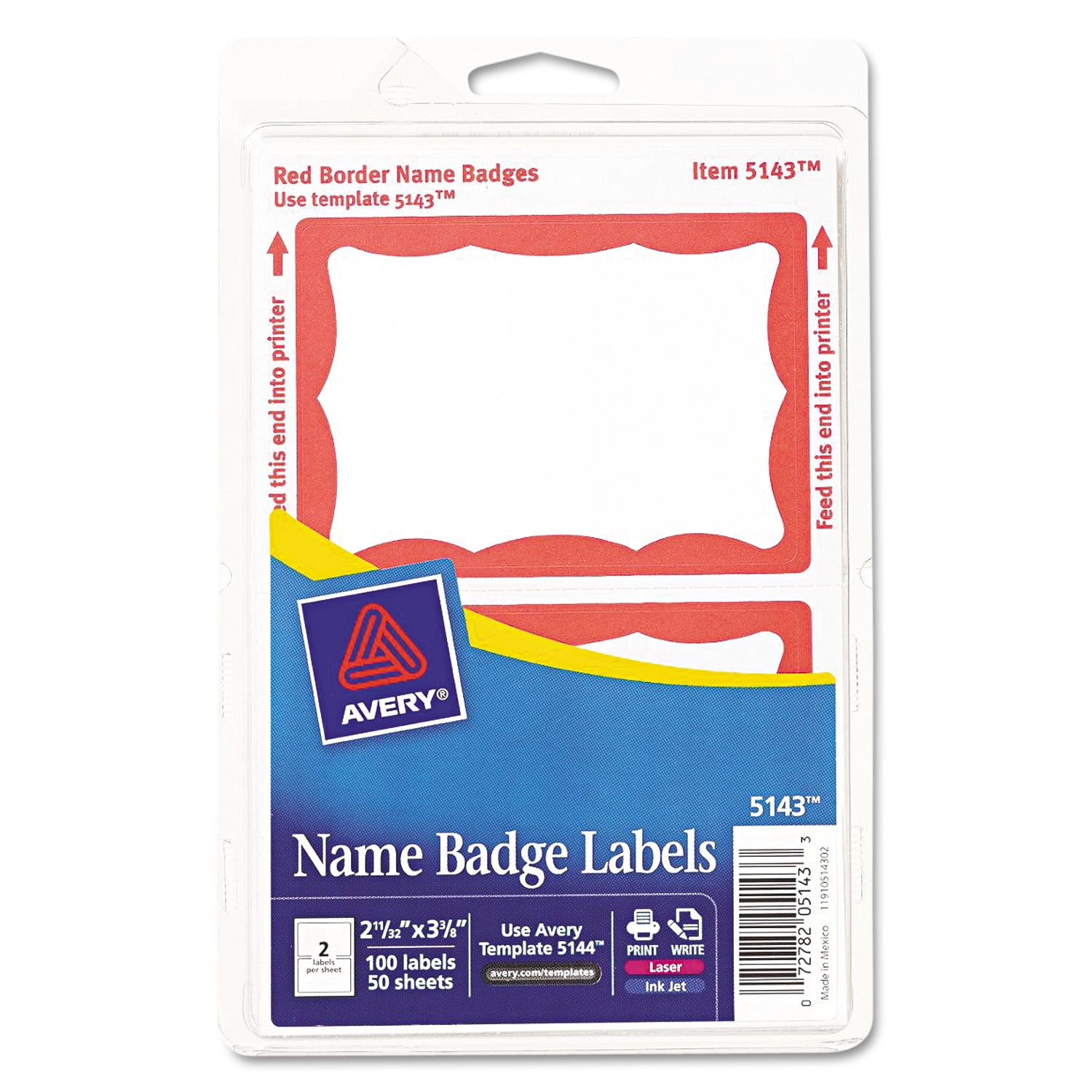 Avery Printable Self-Adhesive Name Badges 2-11/32 x 3-3/8 Red Border ...