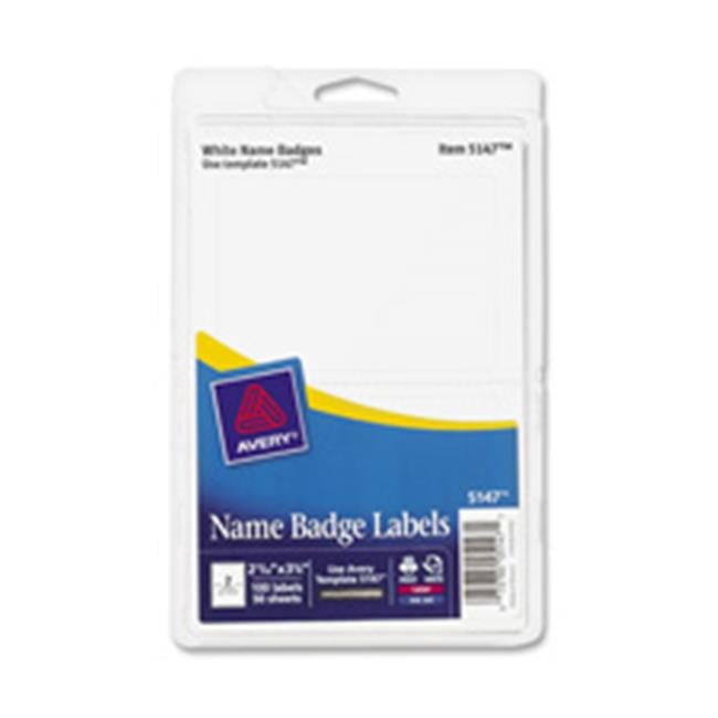 Avery AVE5147 Plain Name Badge- 2-1.332 in. x 3.38 in.- 100-PK- White ...