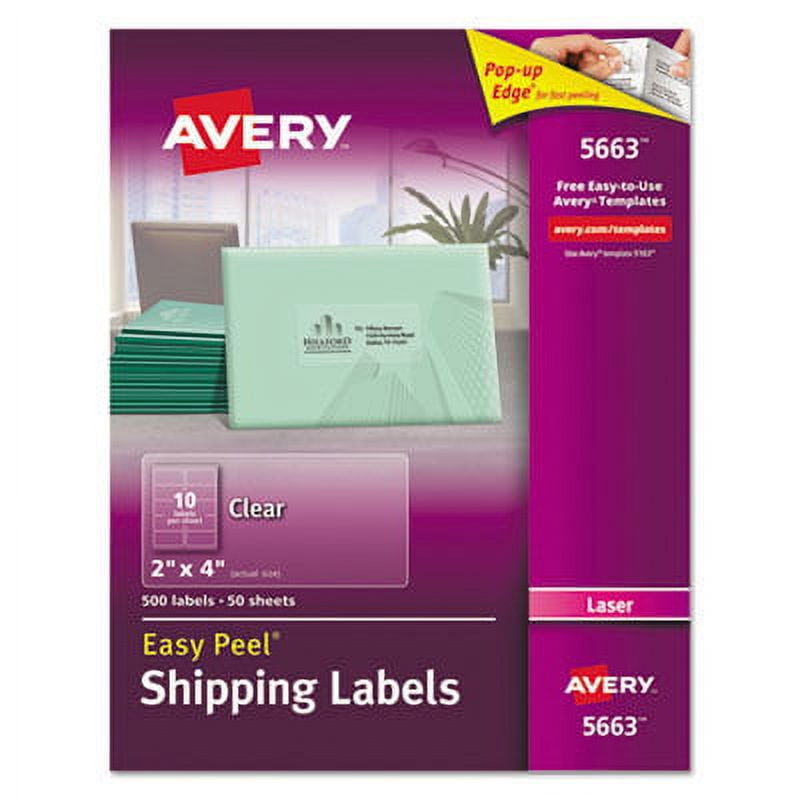 Avery AVE5663 Matte Clear Easy Peel Shipping Labels, Laser, 2 x 4, 500 ...