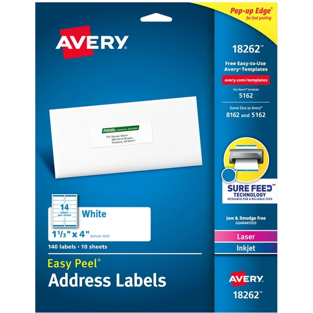 Avery 1-1/3 x 4 Matte White Labels, Laser/Inkjet, 140 Count - Walmart ...