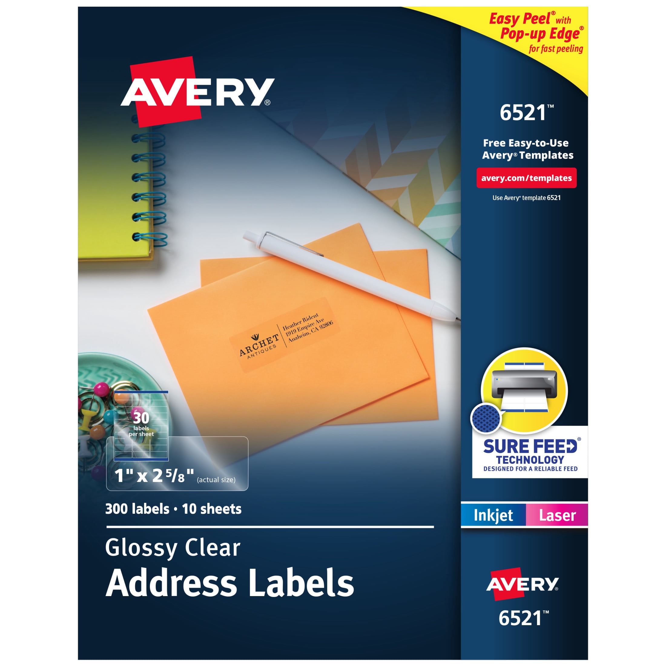 Avery Glossy Clear Address Labels, Permanent, Sure Feed Technology, Fit ...