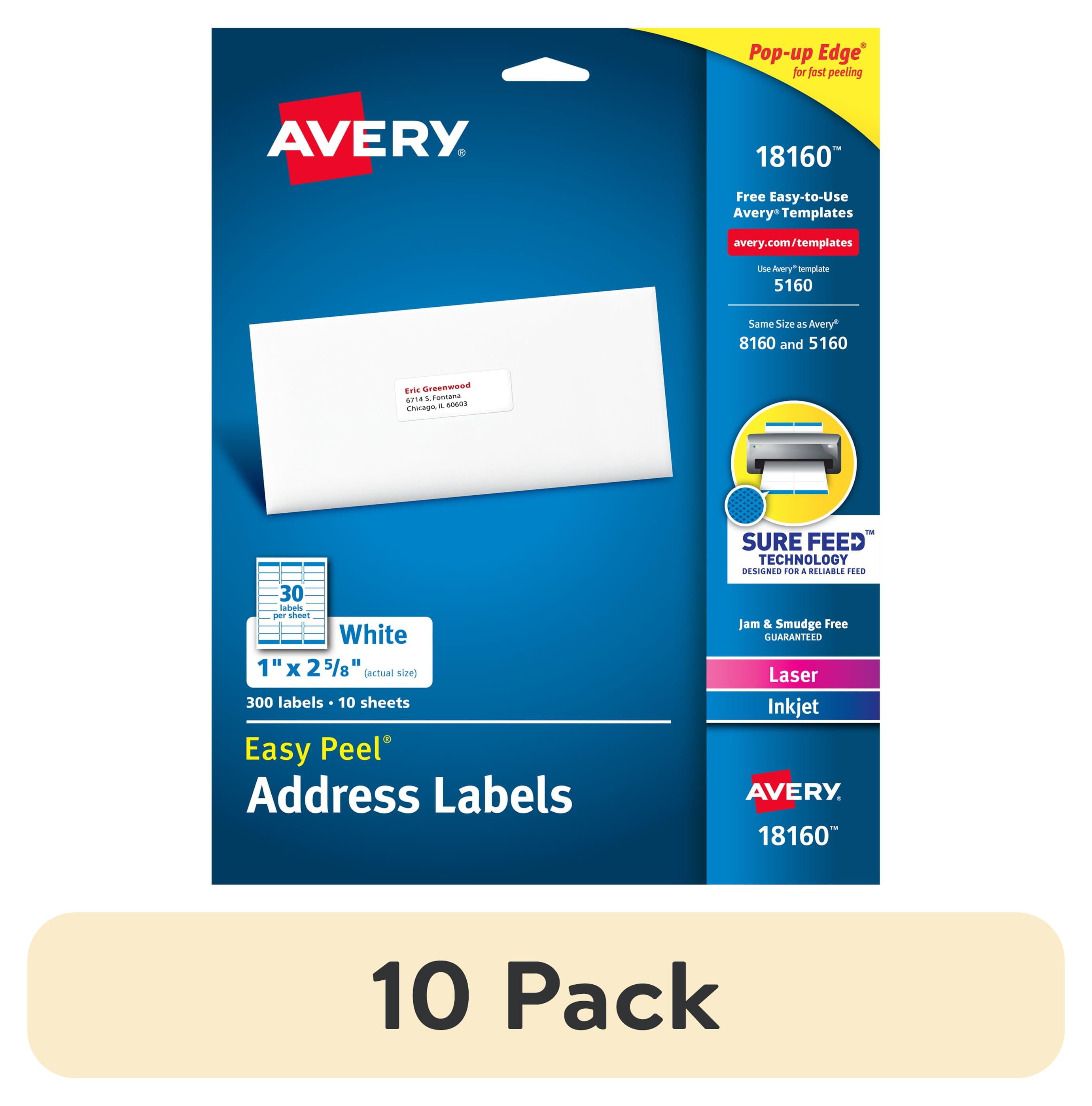 (10 pack) Avery Address Labels, 1" x 2-5/8", Paper, Matte White, Laser ...
