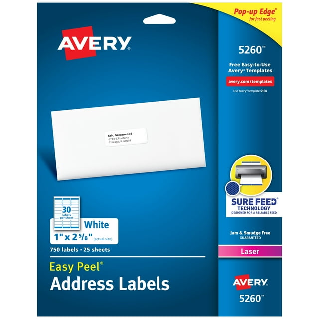 "Avery Printable Shipping Labels, 1"" x 2-5/8"", Laser Print, 750 ...