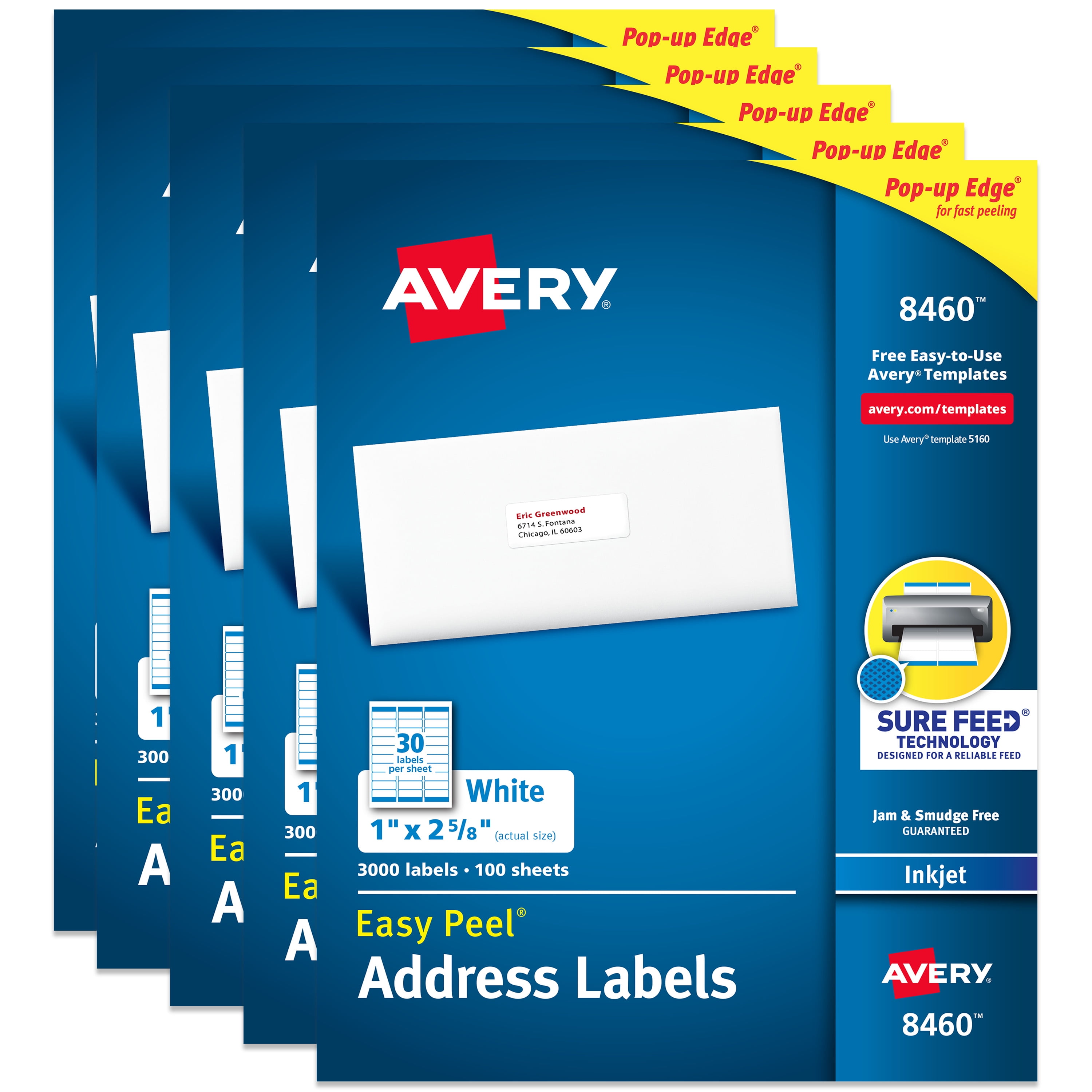 Avery Address Labels, 1" x 2-5/8", White, 3,000 Labels (8460) - 5 Pack ...