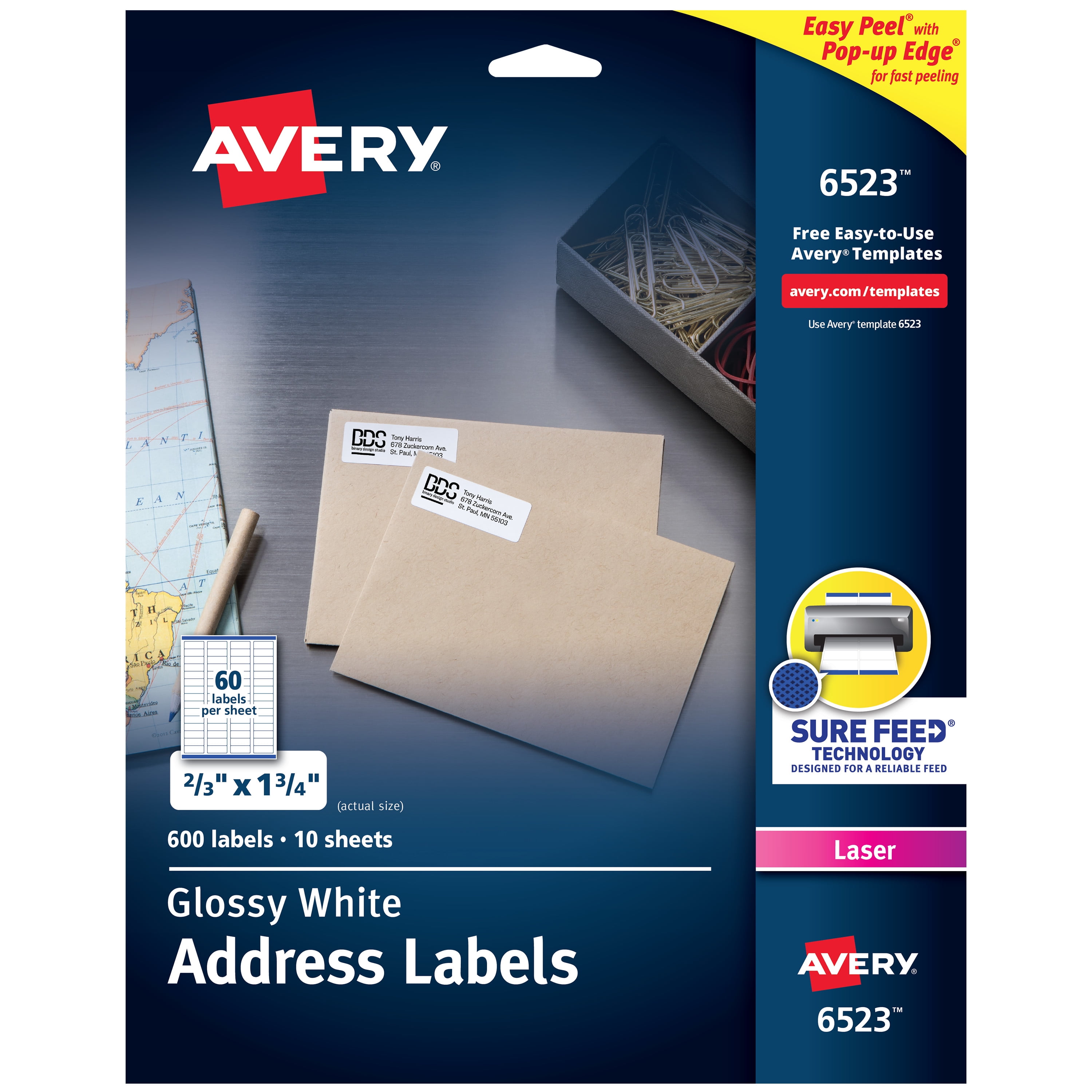 Avery Address Labels, Glossy White, 2/3" x 1-3/4", 600 Total (6523 ...
