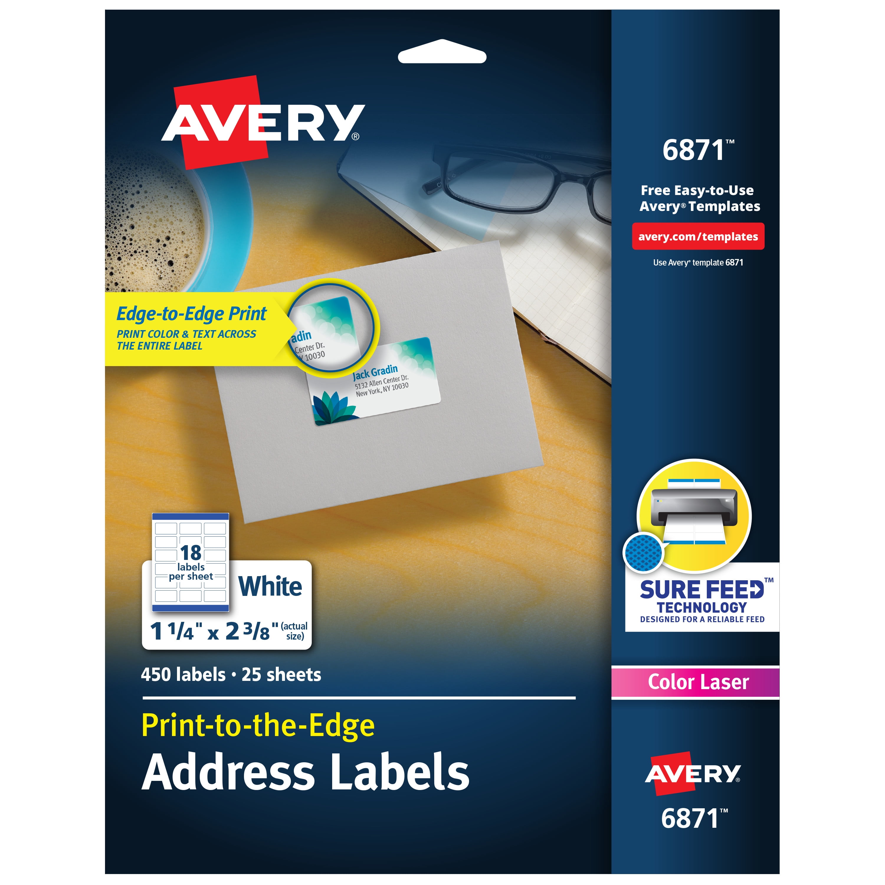 Avery Laser Printer Printable Address Labels, Sure Feed, 1-1/4" x 2-3/8 ...