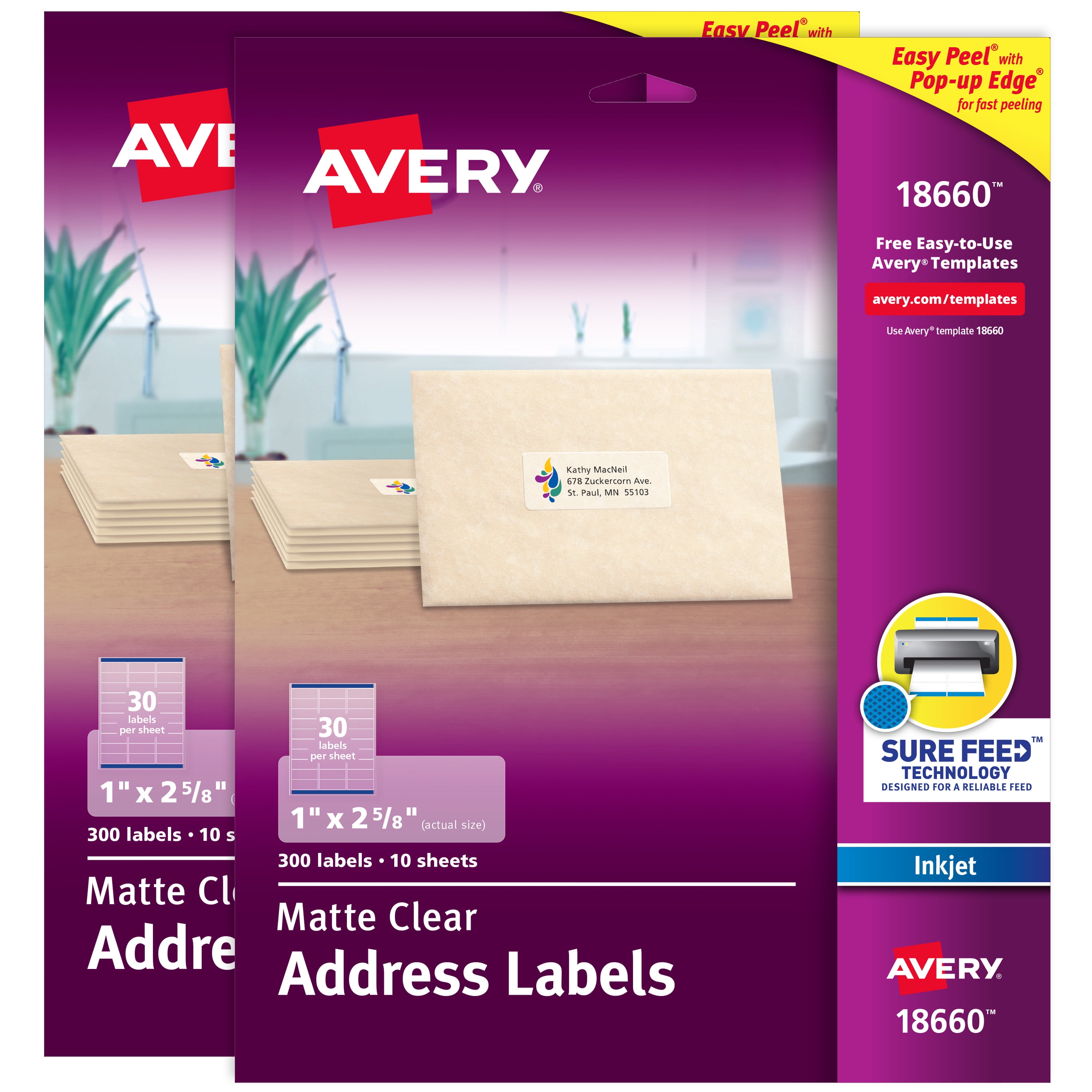 Avery Address Labels, Sure Feed, 1" x 2-5/8", (2 Pack of 18660 ...