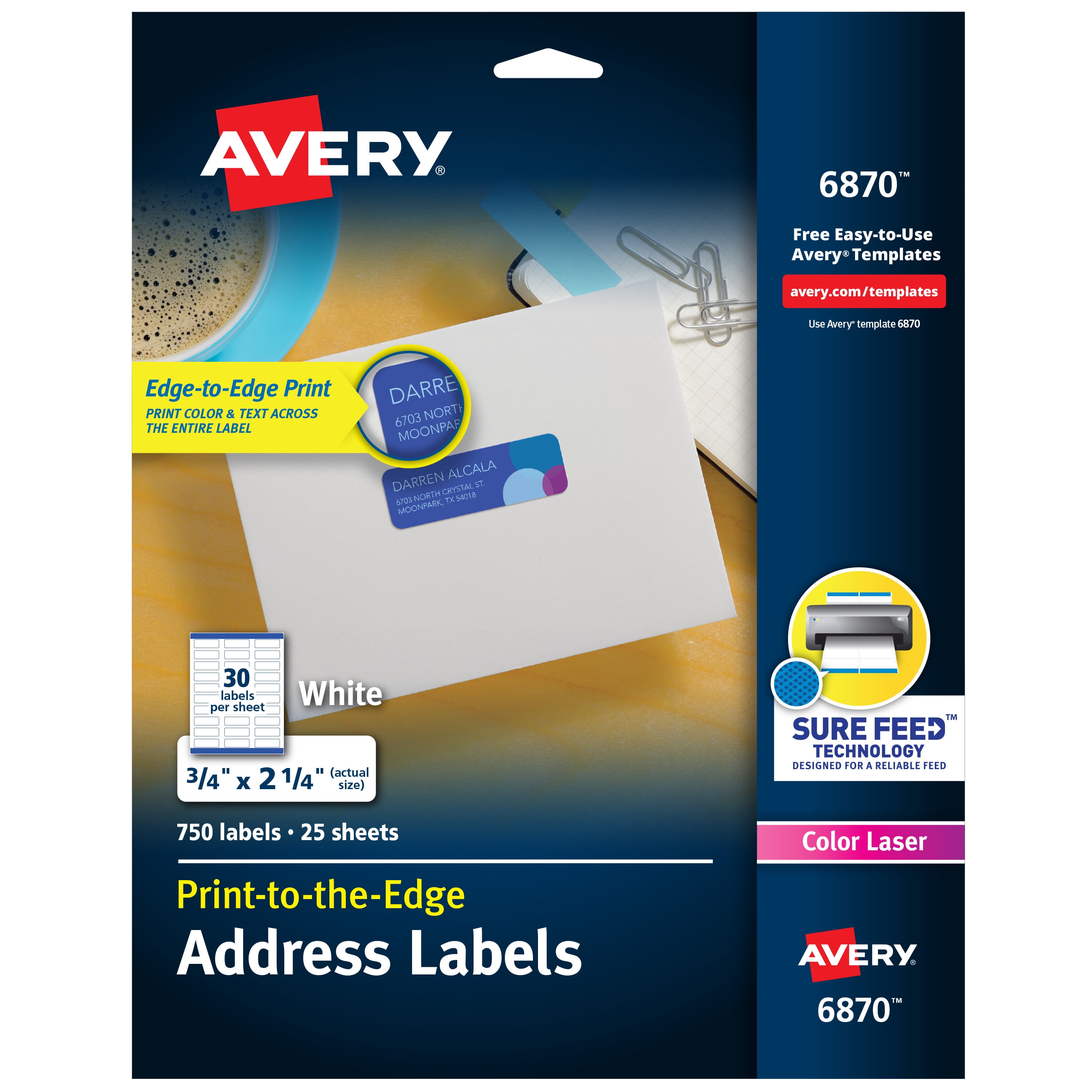 Avery Laser Printer Printable Address Labels, Sure Feed, 3/4" x 2-1/4 ...