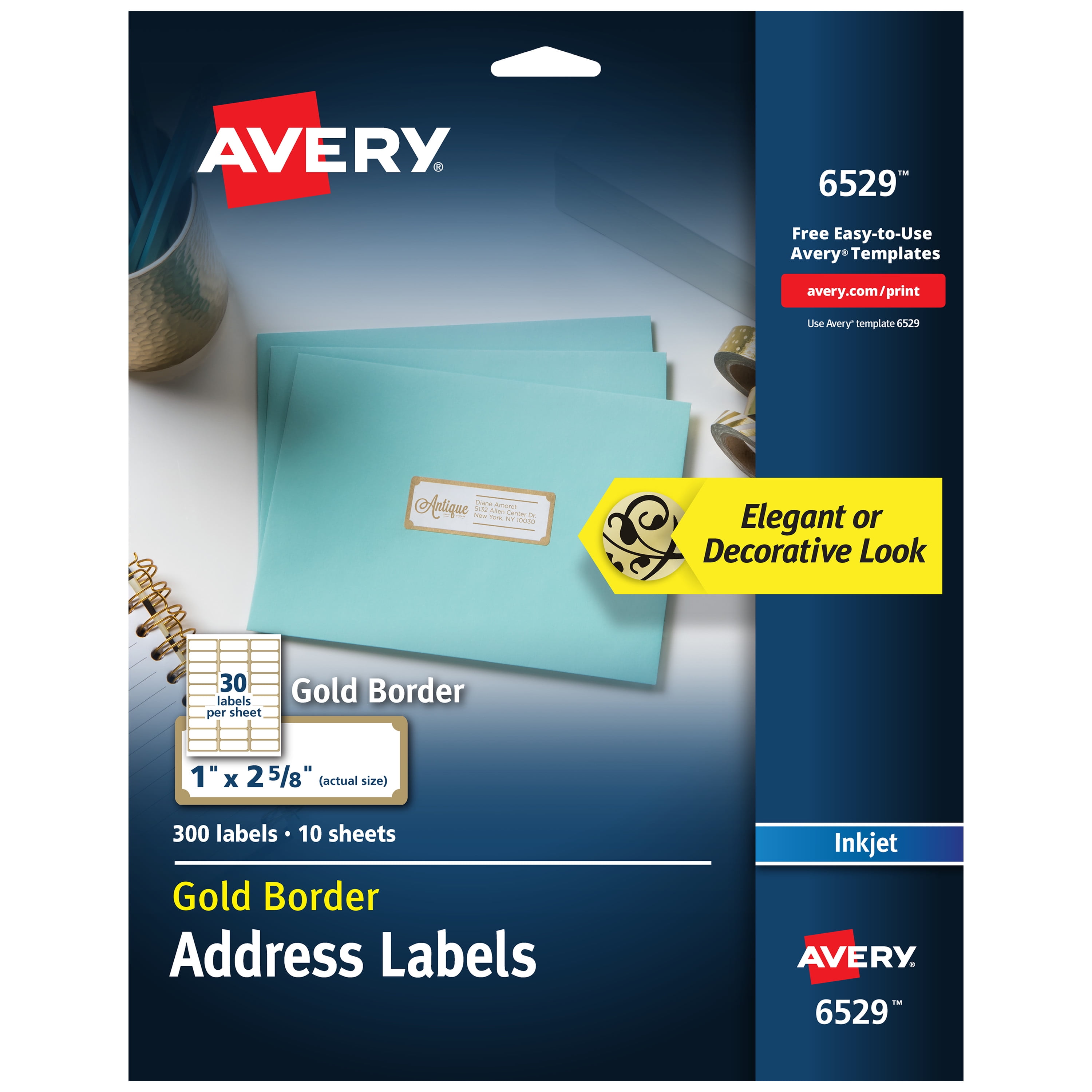 Avery Address Labels with Gold Border for Inkjet Printers, 1" x 2-5/8 ...