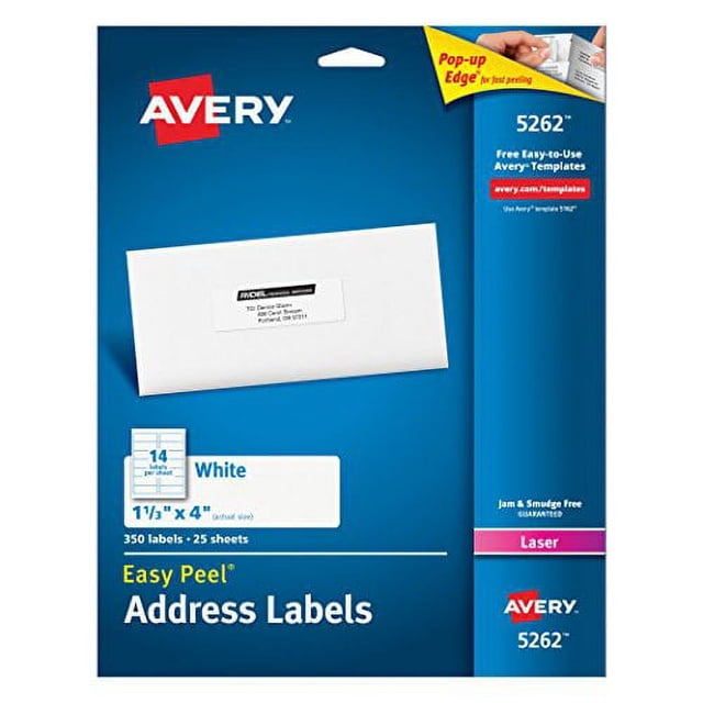 Avery Address Labels with Sure Feed for Laser Printers, 1-1/3 x 4, 350 ...