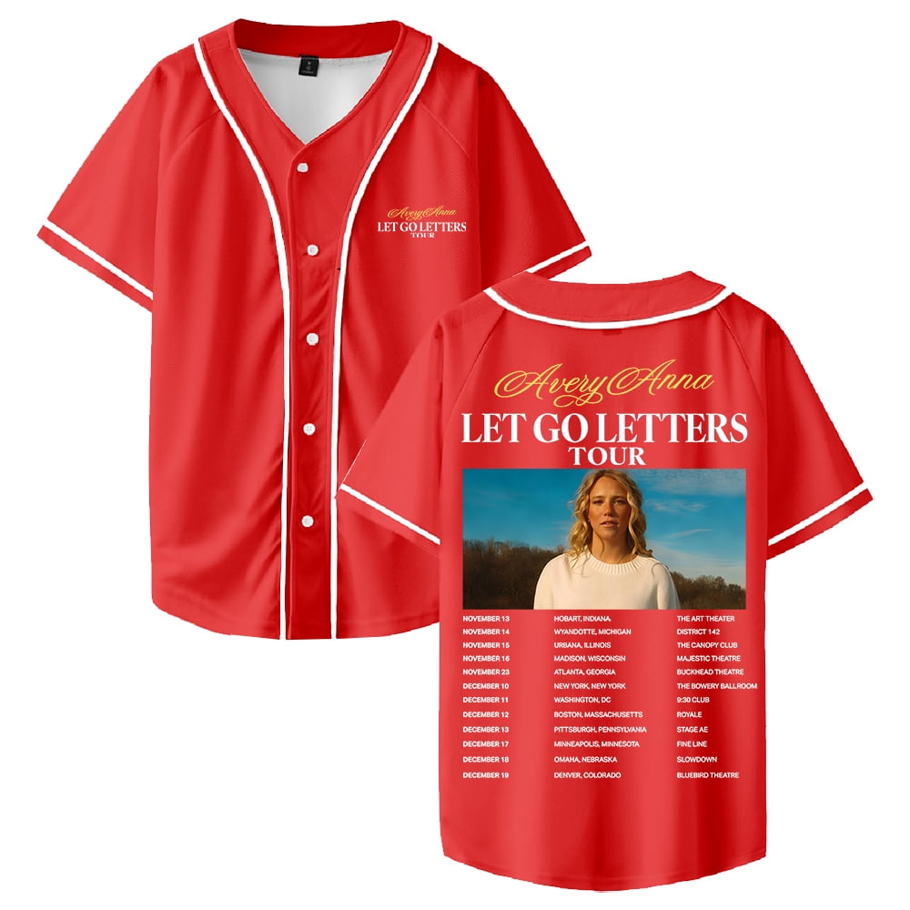 Avery Anna Let Go Letters Tour Baseball Jersey Short Sleeve Button-up ...