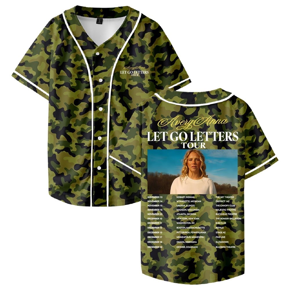Avery Anna Let Go Letters Tour Baseball Jersey Short Sleeve Button-up ...