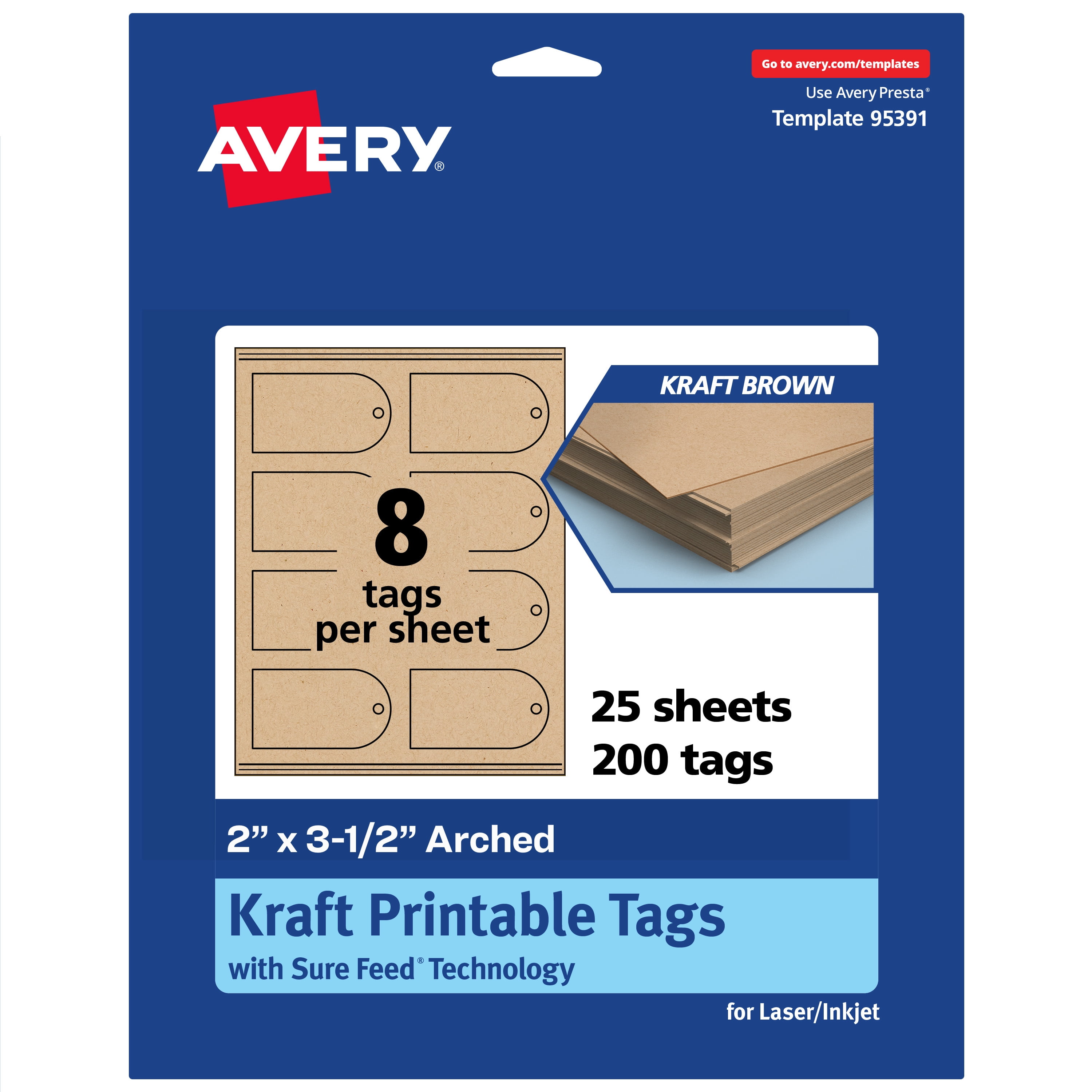 Avery Arched Printable Tags, 2" x 3-1/2", Kraft Brown, 200 Total ...